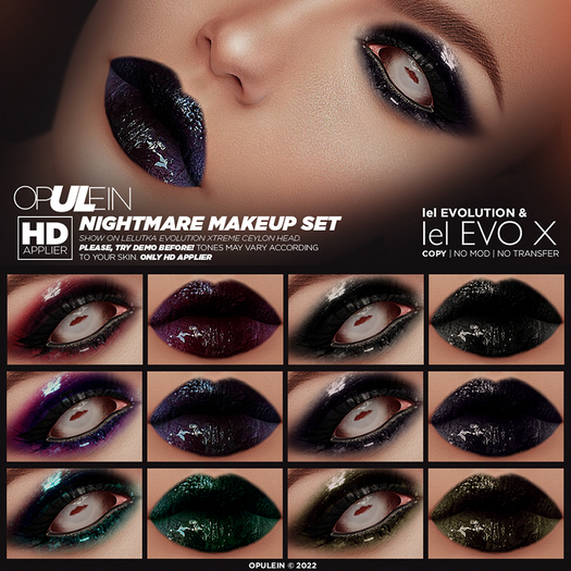 Second Life Marketplace - Opulein: Nightmare Makeup Set 'LEL EVO / EVO X'